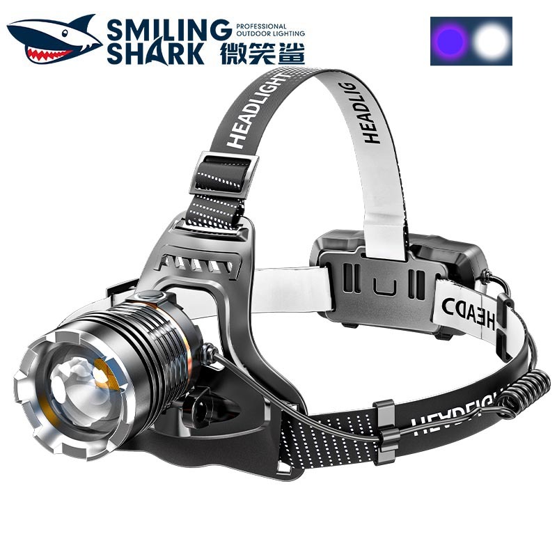 SmilingShark K223 đèn pin đội đầu siêu sáng Cảm biến ánh sáng trắng/tím có thể thu phóng 5 chế ...