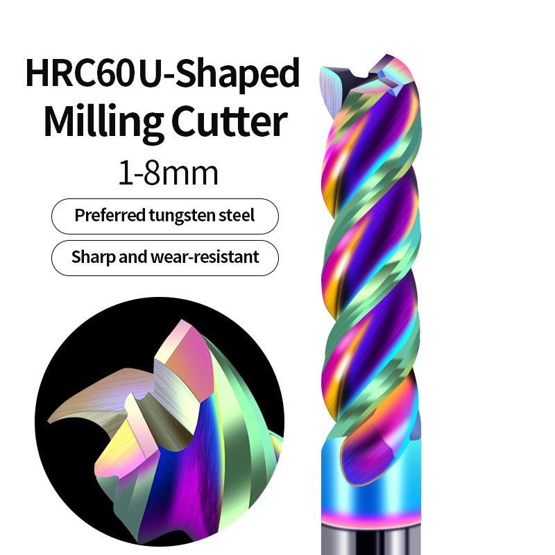 60HRC Dao nhôm hình chữ U bằng đầy màu sắc 1-8 Thép vonfram 3F DLC tráng Dao Phay Ngón gia công ...