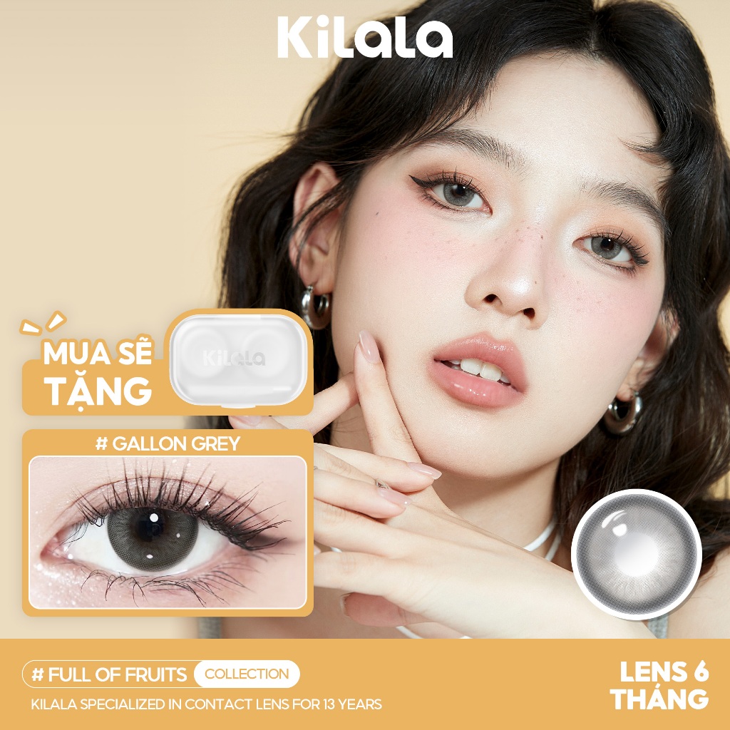 Kính áp tròng Kilala màu xám Gallon Grey lens cận 6 tháng DIA 14.5mm có ...