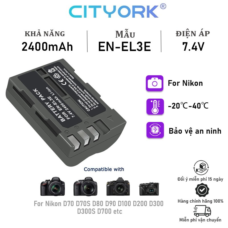 Pin máy ảnh CITYORK NIKON EN-EL3E phù hợp với NIKON D200 D300 D700 D80 ...