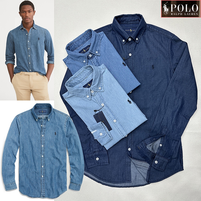 Ralph Lauren Polo Nam Công Sở Áo Sơ Mi Nam Denim Áo Sơ Mi Retro Denim ...
