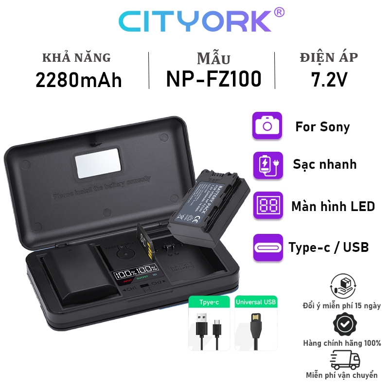 Bộ sạc pin NP-FZ100 cho Sony Alpha a71ll A73 A74 A75 A7R3 A7R4 A7C ...