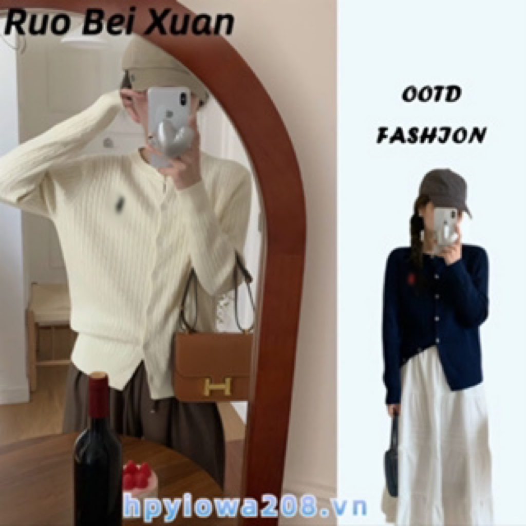 Ruo Bei Xuân Phụ nữ của áo hàn quốc đơn giản thêu vòng cổ cardigan áo ...