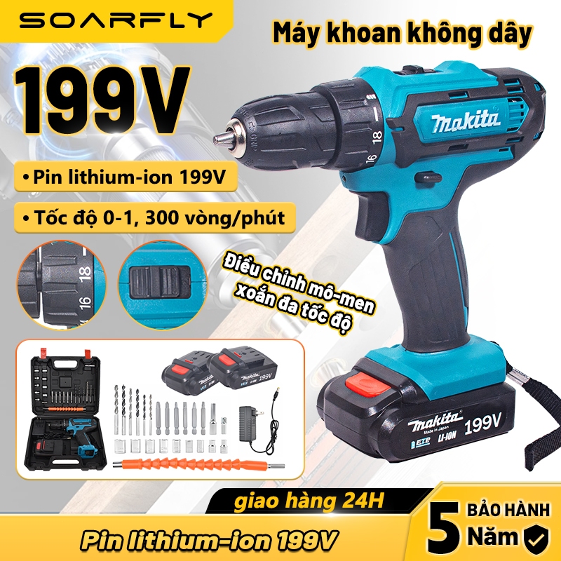 Máy Khoan Pin Makita Dùng Pin 199V máy khoan cầm tay Chuẩn Pin 5 Cell - Hàng Chuẩn Lõi Đồng ...