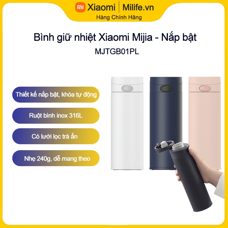 Bình giữ nhiệt Xiaomi Mijia,Nắp bật, inox 316L, 480ml, có rây lọc trà, siêu nhẹ | Shopee Việt Nam