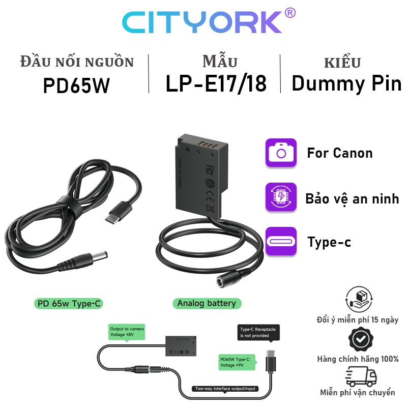 Pin analog CITYORK LP-E17 / E18 dummy battery Canon RP 760D 750D 800D ...