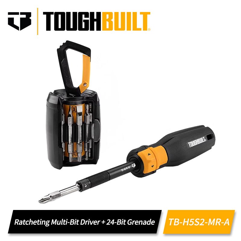 Toughbuilt TB-H5S2-MR-A Ratcheting Multi-Bit Driver + 24-Bit Grenade Di ...