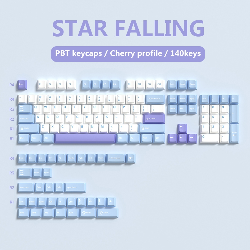 140keys Stars Falling Keycaps Cherry Profile PBT Double Shot Keycaps ...