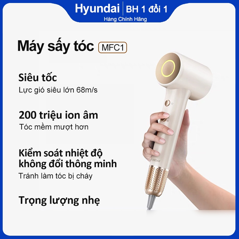 Máy sấy tóc ion âm Hyundai MFC1, 8 chế độ sấy, kiểm soát nhiệt thông minh, Tạo kiểu & bảo vệ tóc ...