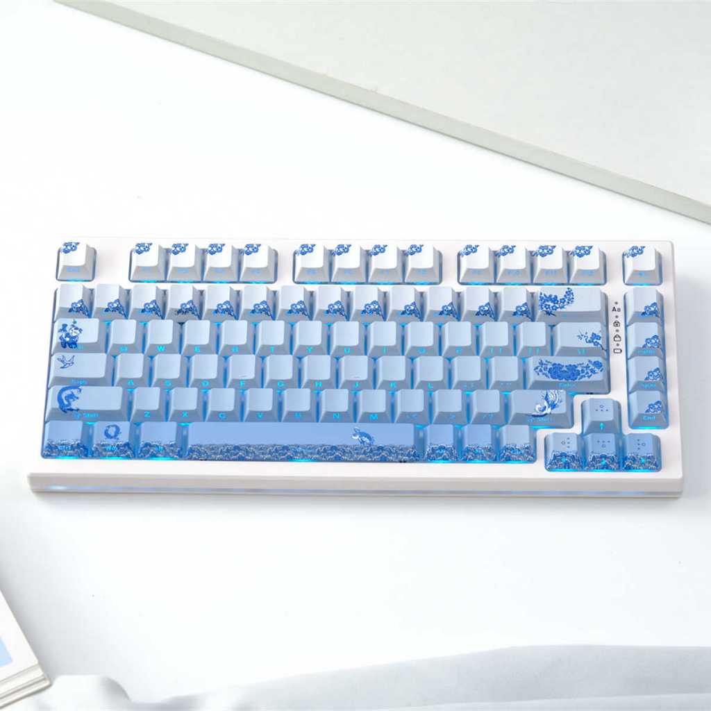 Mặt sứ xanh và trắng tỏa sáng qua Keycaps PBT Dye-sub Cherry Profile ...
