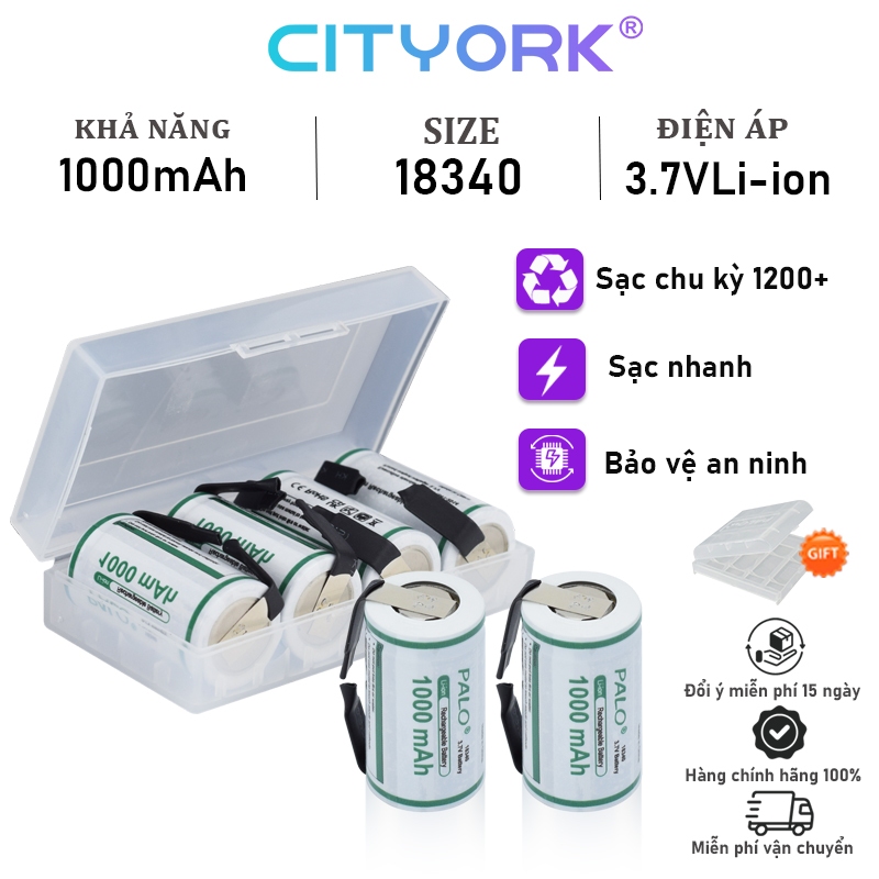 Pin sạc 18350 CITYORK 3.7v 1000mAh cho máy ảnh, quạt mini, đèn pin, máy ...