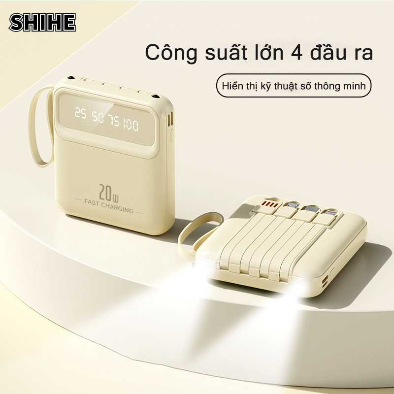 SHIHE Sạc dự phòng ngoài trời dung lượng lớn 10000 mAh có cáp tích hợp ...