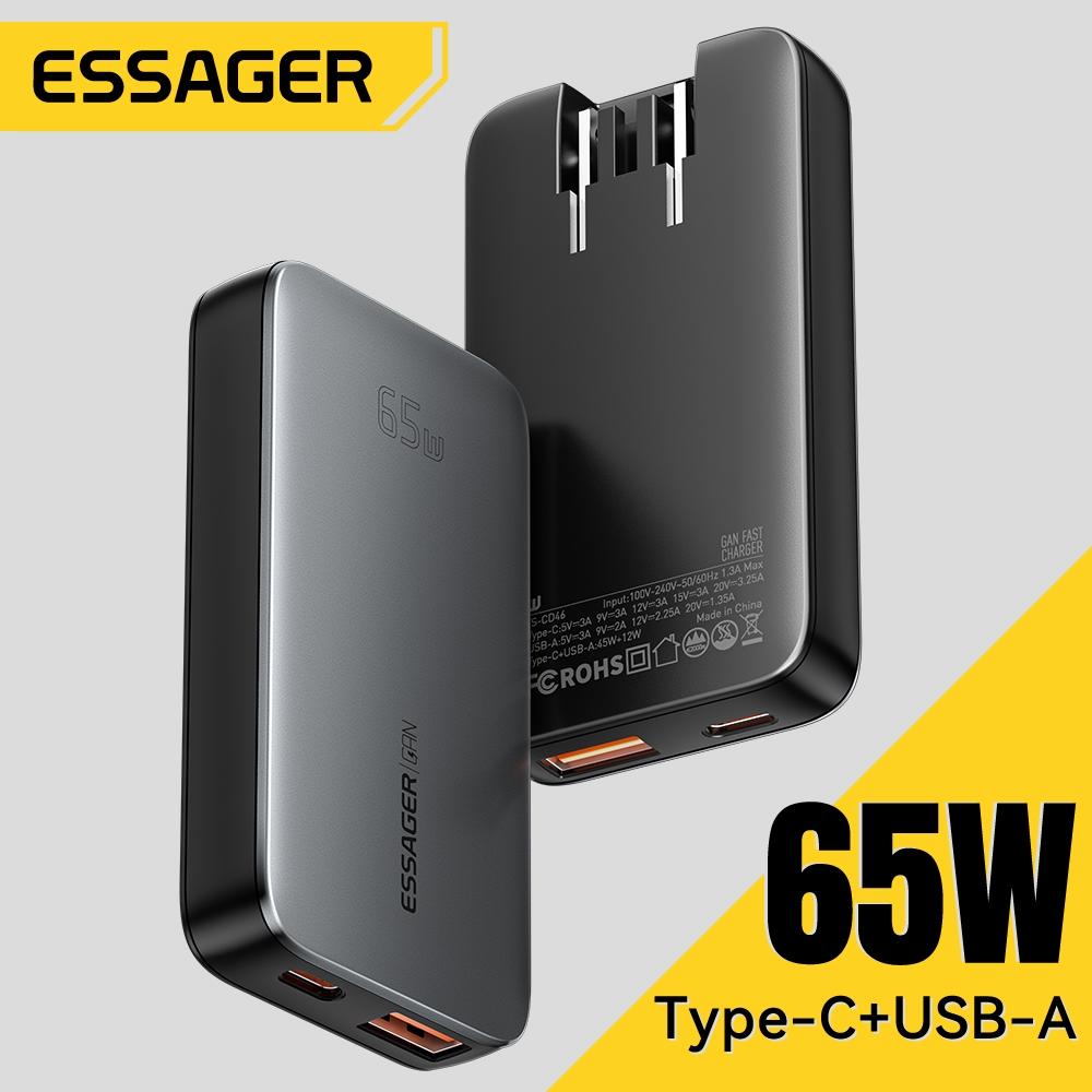 Bộ sạc nhanh loại thẻ siêu mỏng ESSAGER 65W GaN Bộ chuyển đổi cổng USB + Type-C | Shopee Việt Nam