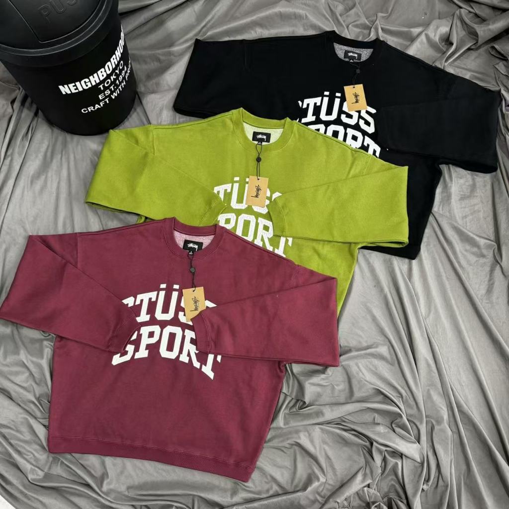 Stu 24SS Nặng Nứt In Chữ Rời Chải Cổ Tròn Áo Rời Phác Thảo Size Lớn Nam Nữ Cặp Đôi Phong Cách ...