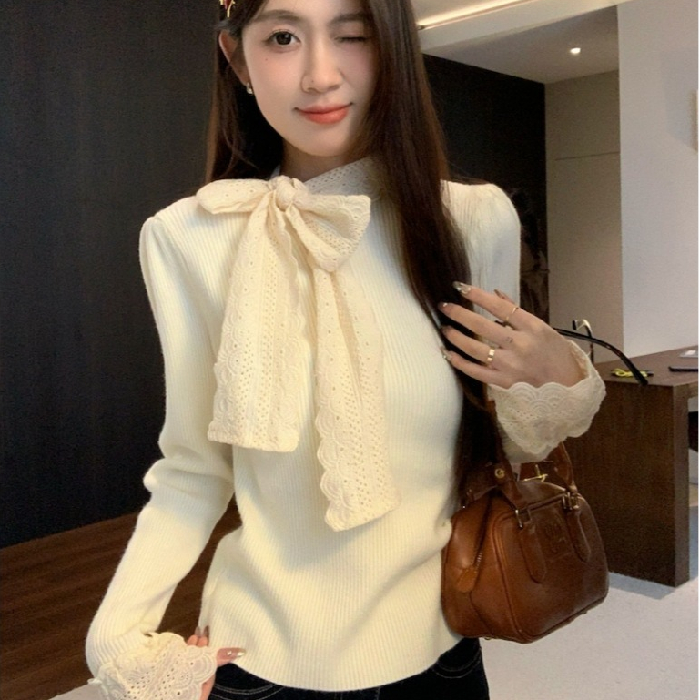 Dài Tay Top Ngọt Ngào Ren Nguyên Chất Desire Phong Cách Ren Nơ Ôm Hơn ...