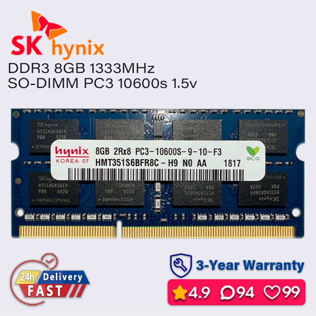 Sk hynix 8gb 4gb 1333mhz ddr3 ram laptop sodimm bộ nhớ pc3 1.5v 10600s | Shopee Việt Nam