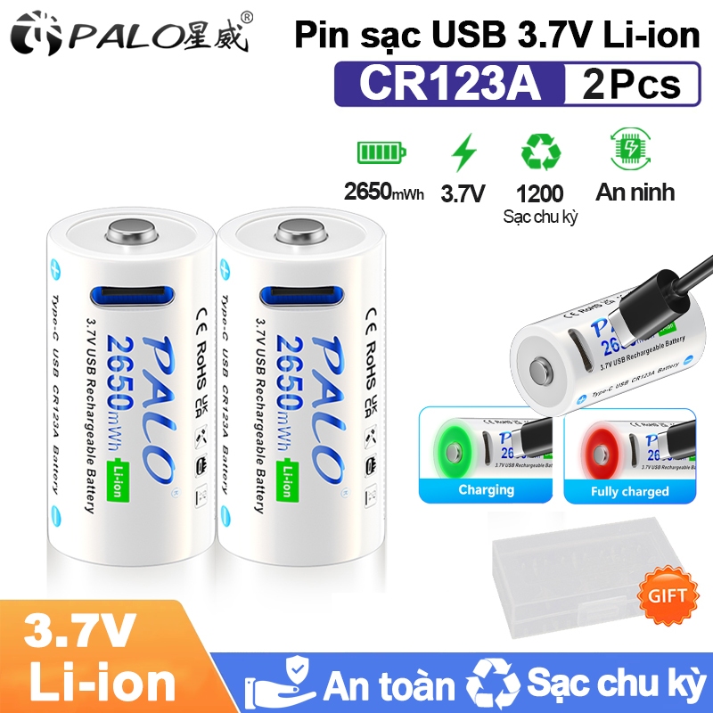 Pin sạc PALO CR123A 16340 Pin sạc USB dung lượng 2650mWh | Shopee Việt Nam
