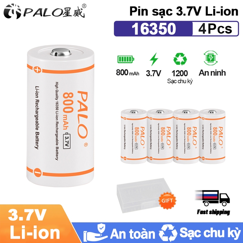Pin sạc PALO 16340 16350 CR123A 3.7V 800mAh (4PCS ) | Shopee Việt Nam