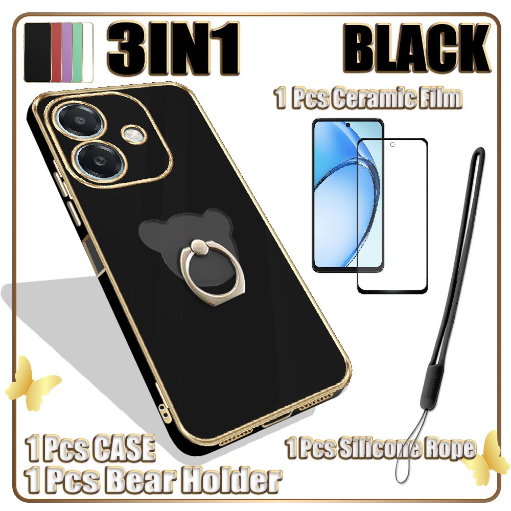 3 TRONG 1 Cho OPPO A3x 4G / A20 / CPH2641 Vỏ Cạnh Thẳng Mạ Điện Có Bảo ...