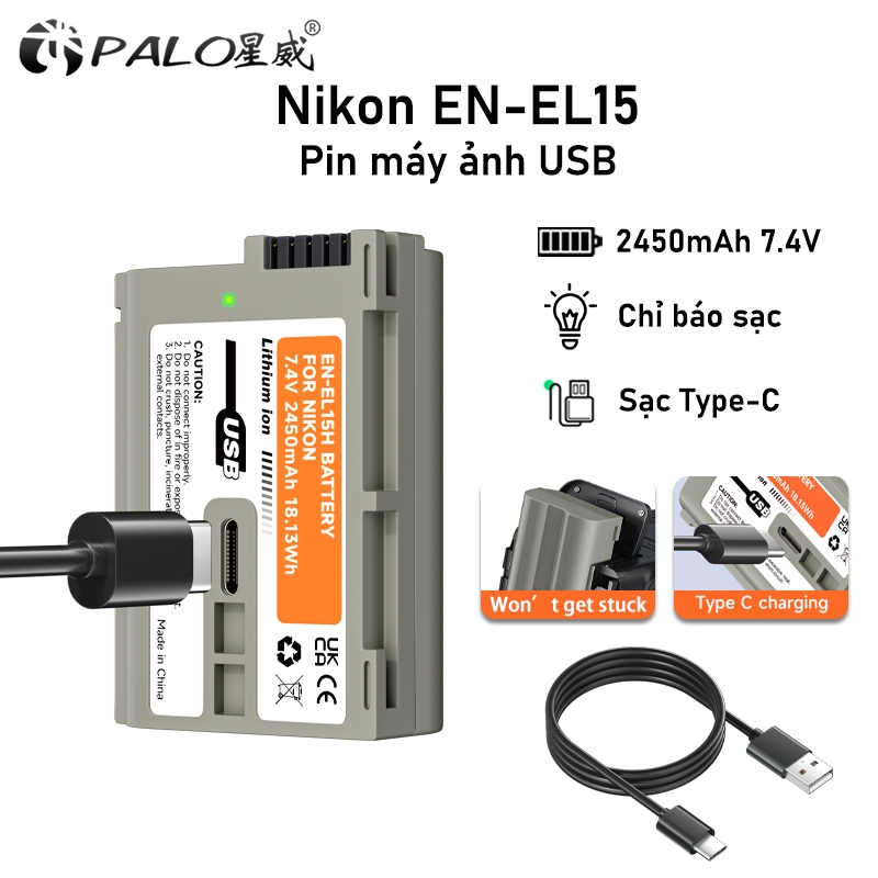 Pin máy ảnh PALO Nikon EN-EL15 EL15C Type-C Sạc Nikon Z6III Z8 Z5 Z7 ...