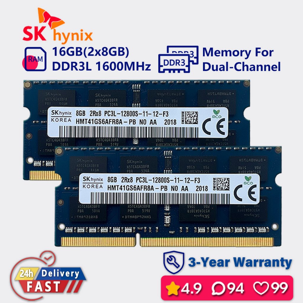 Sk HYNIX 16gb 8gb 1600mhz ddr3l Bộ nhớ máy tính xách tay kênh kép ram sodimm pc3l 12800s 1.35v ...