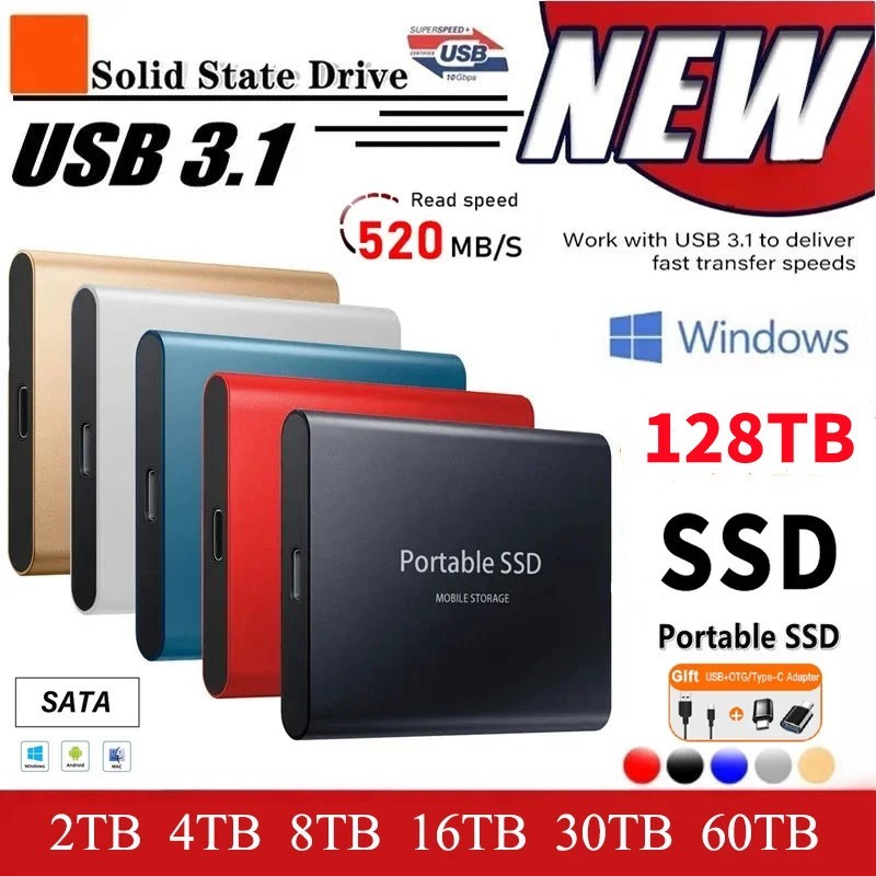 Ssd di động ngoài tốc độ cao 2TB 8TB 16tb 60tb 128tb Type-C USB3.1 Ổ cứng di động cho máy tính ...