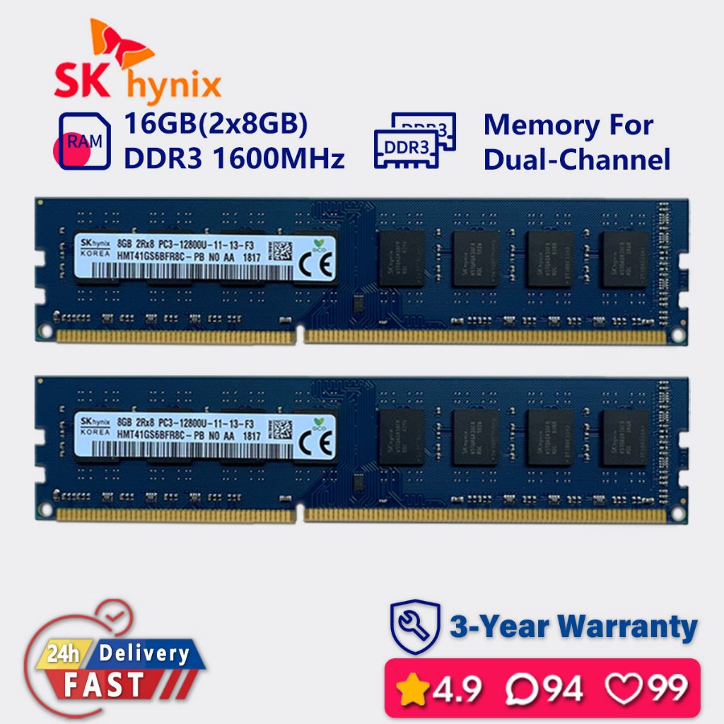 Sk HYNIX 16gb 8gb 1600mhz ddr3 Bộ nhớ máy tính để bàn kênh kép mờ pc3 12800 1.5v RAM | Shopee ...
