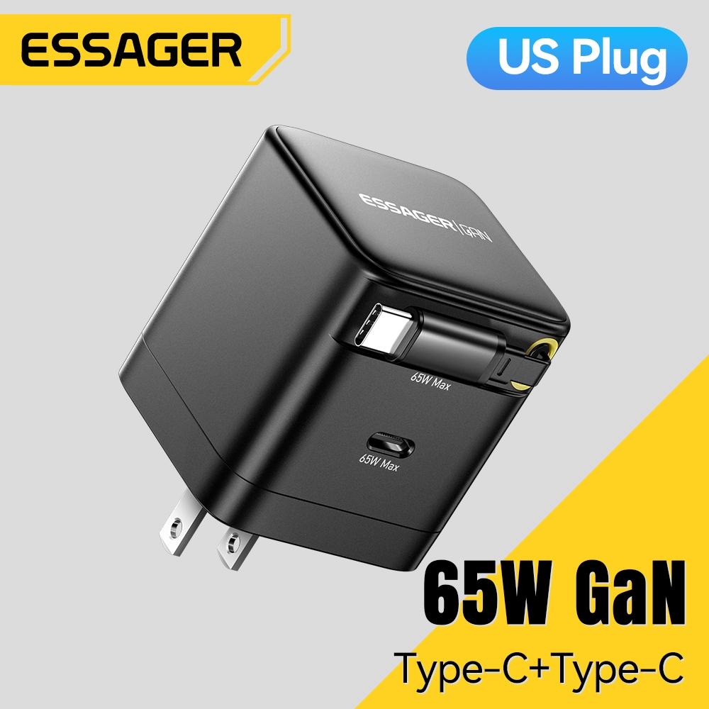 Cáp sạc GaN ESSAGER 65w Cáp Type-C + Bộ chuyển đổi sạc nhanh du lịch ...