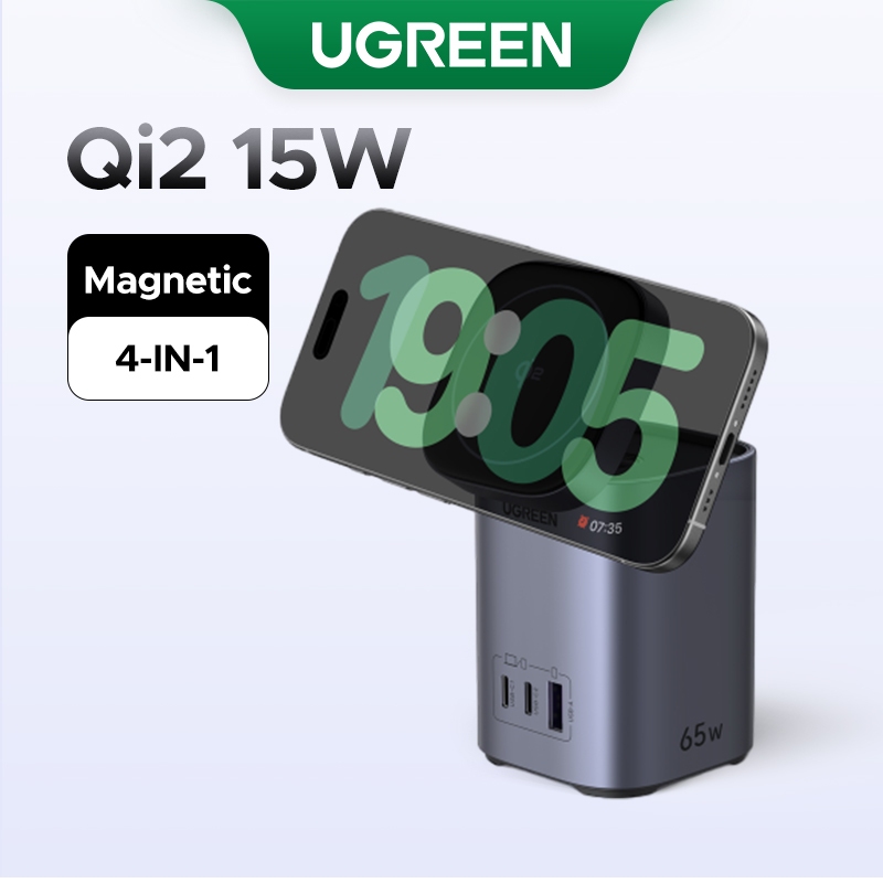 Bộ sạc không dây Ugreen 2 trong 1 65W Max Qi2, 15W Max cho iPhone 16 Pro Max, 5W cho Airpods ...