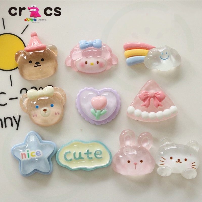 Sticker gắn dép Cross charm cross chủ đề gấu trong suốt 3D dễ thương ...