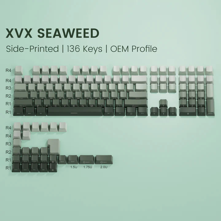 Keycap cấu hình OEM in bên hông XVX Green Gradient Series 136 phím (7 ...