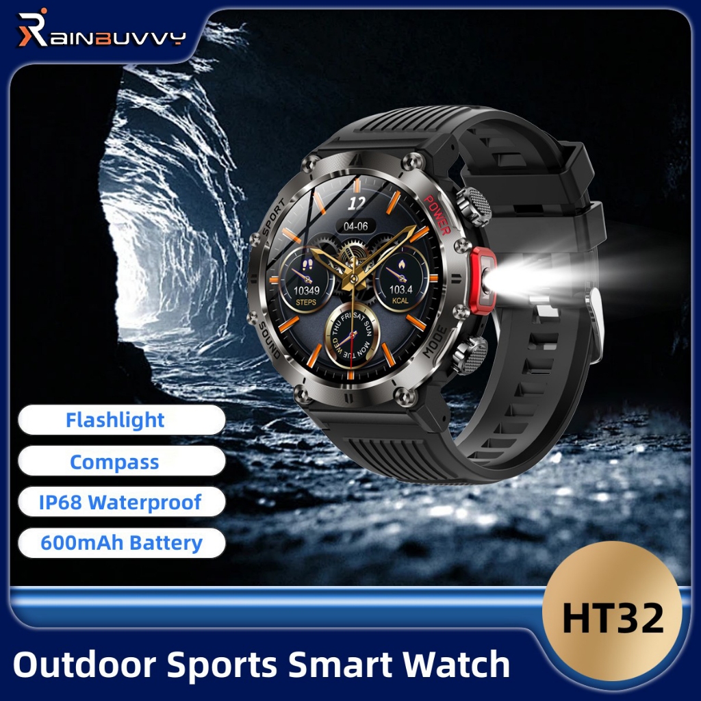 Đồng hồ thông minh Rainbuvvy HT32 Màn hình 1,46 inch IP68 chống nước có đèn pin La bàn Pin ...