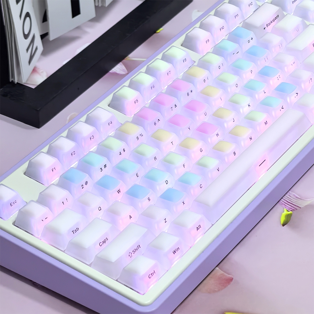 Rainbow Fudge Keycap 124 Phím PC Silicone Nhuộm Thăng Hoa Chữ Cơ In Bên ...