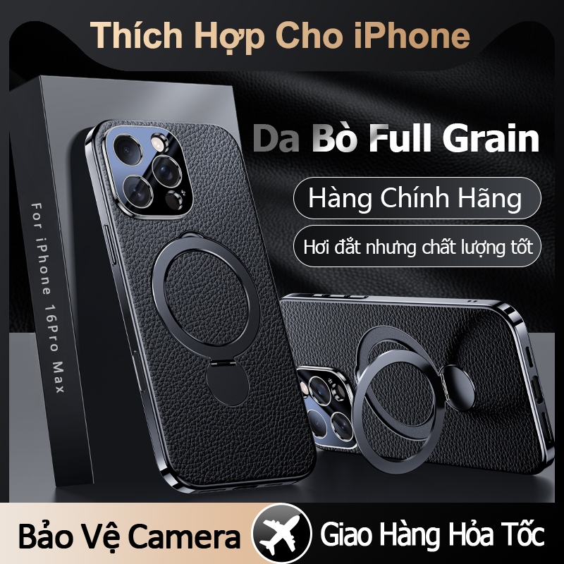 Ốp lưng điện thoại cho iphone 16 pro max màu đen chất da thật trâu bò ...
