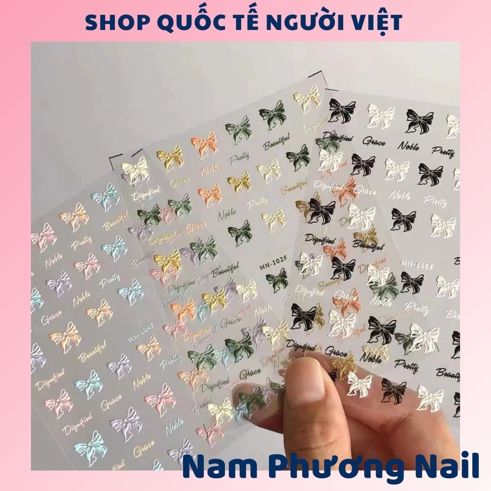 Miếng dán móng sticker 5D dập nổi hình nơ màu đen, trắng và nhiều màu ...