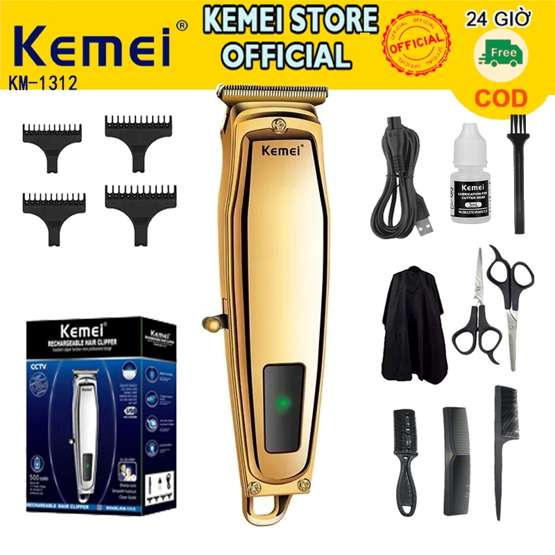 Kemei KM-1312 Cắt Tóc Cắt Tóc Toàn Kim Loại Cắt Tóc Điện Chuyên Nghiệp USB Không Dây Dao Cạo LCD ...