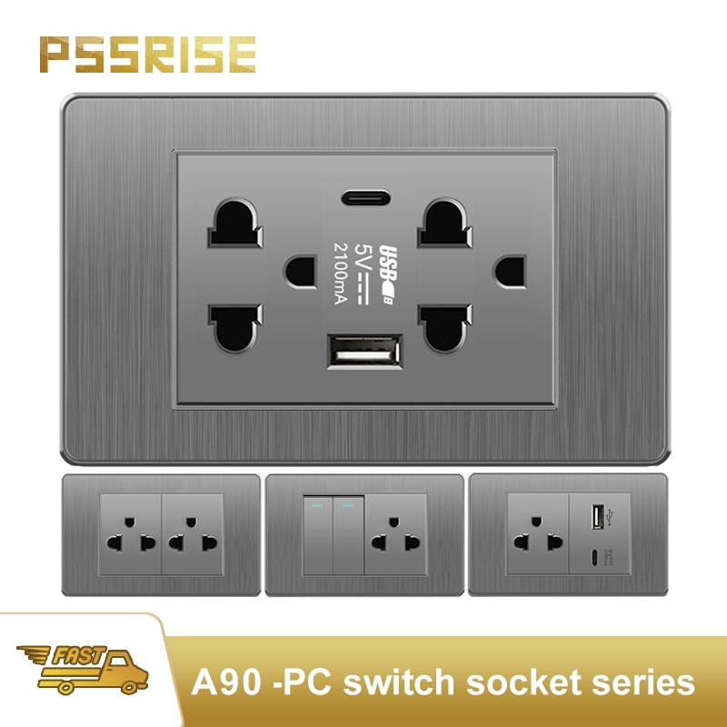 Ổ cắm Pssrise A90 PC Brushed Panel treo tường 118 Type 15 A Switch Ổ ...