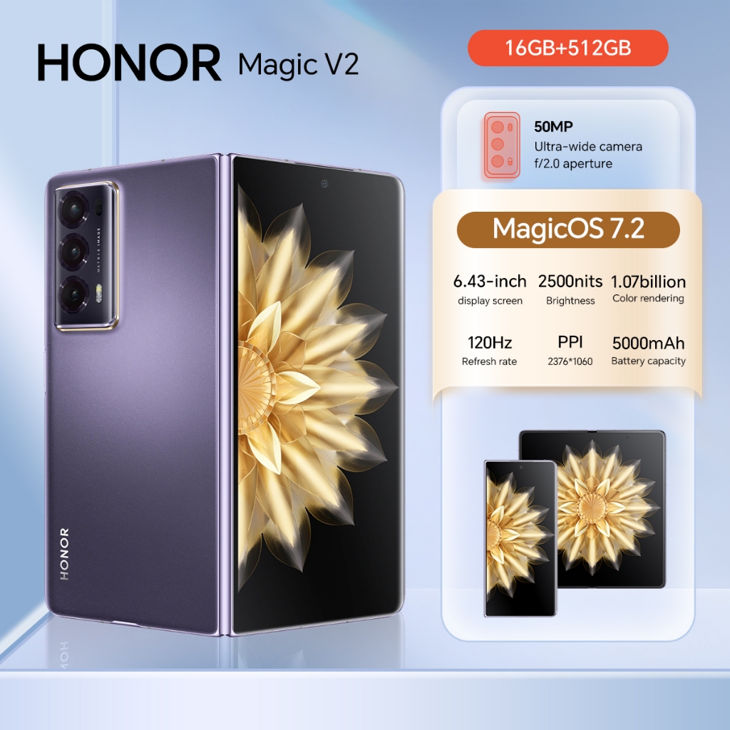 Màn hình gập Honor Magic V2 5G 7,92 "Snapdragon 8 + Gen 2 16 + 512GB Phiên bản hàng đầu LPDDR5X ...