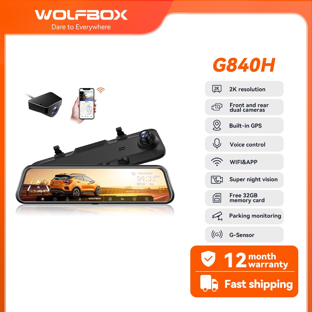 WOLFBOX G840H WiFi 2.5K + 1080P Dual Dash Cam, GPS, Stream Gương Chiếu ...