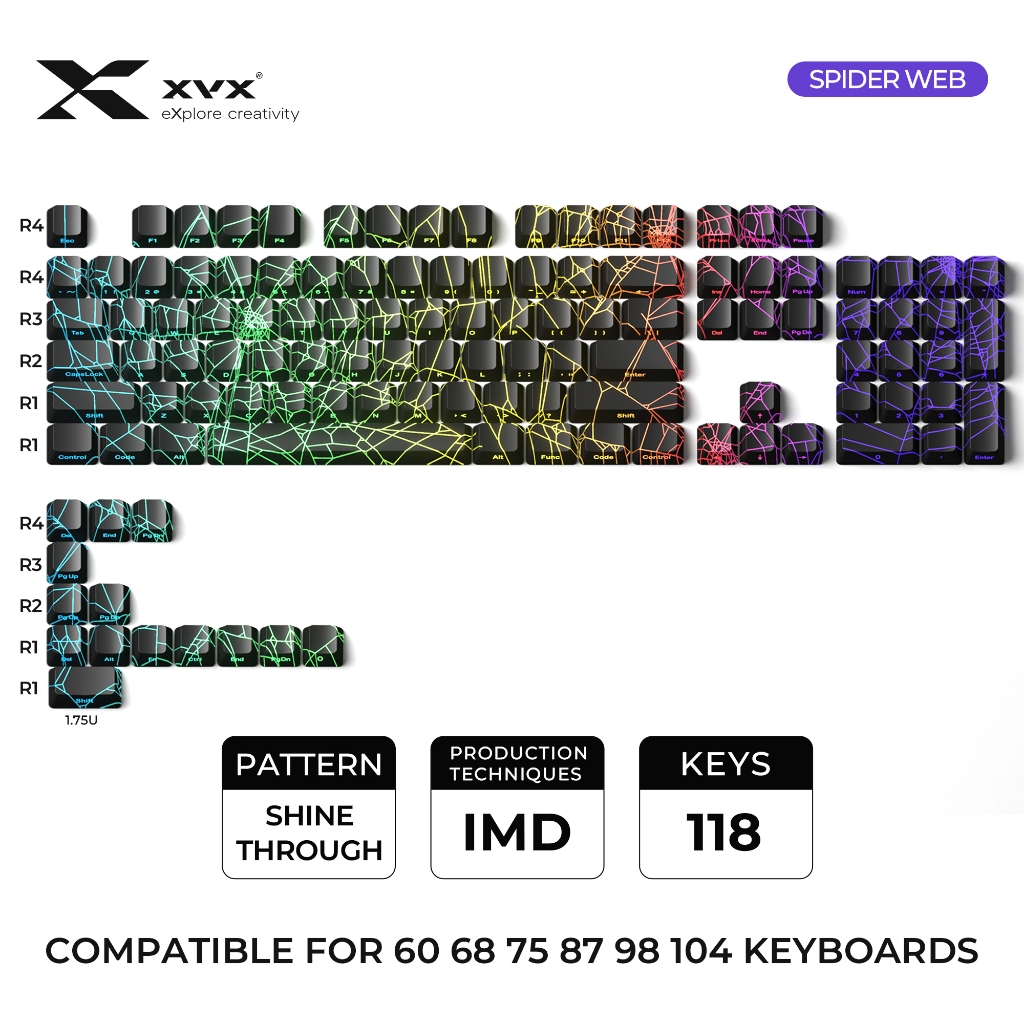 Xvx SPIDER WEB Mẫu phiên bản OEM Profile IMD-Tech Keycap Set 118 phím | Shopee Việt Nam