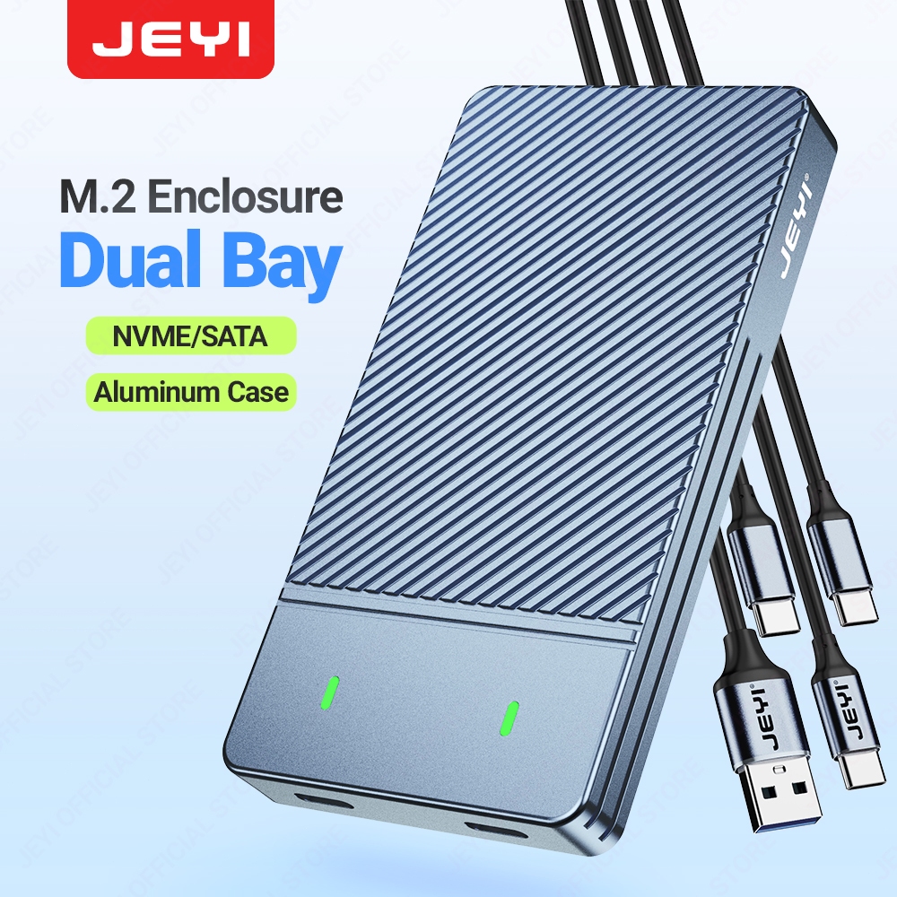 JEYI Vỏ SSD JEYI Dual Bay M.2 NVMe SATA, Vỏ nhôm USB 3.2 Gen 2 10Gbps ...