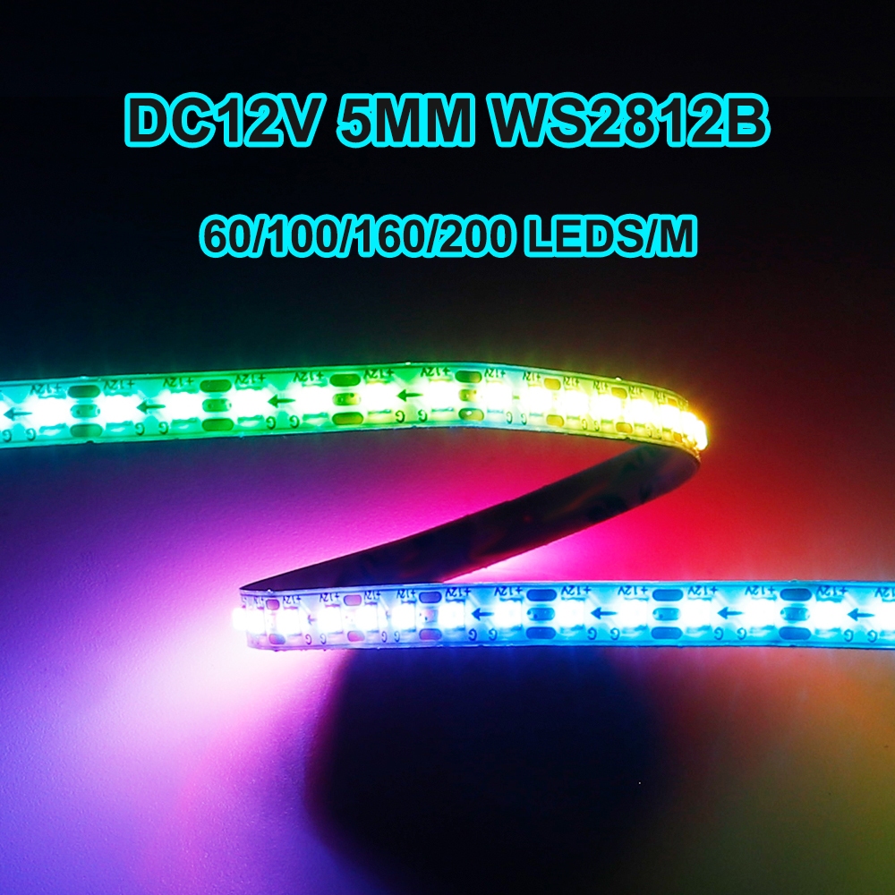 Dc12v 5mm WS2812B 2020SMD Dải đèn LED siêu hẹp WS2812 60 / 100 / 160 ...