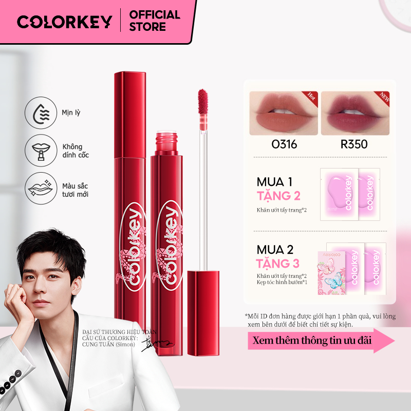 [Xuân Ất Tỵ] Son môi COLORKEY lì ánh nước chống nước chống dính cốc màu ...