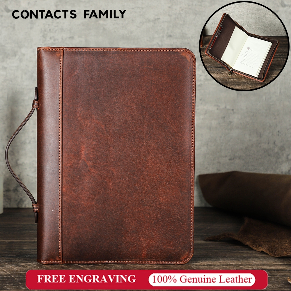 CONTACTS FAMILY A5 Notepad Holder Full Grain Leather Portfolio for Work ...
