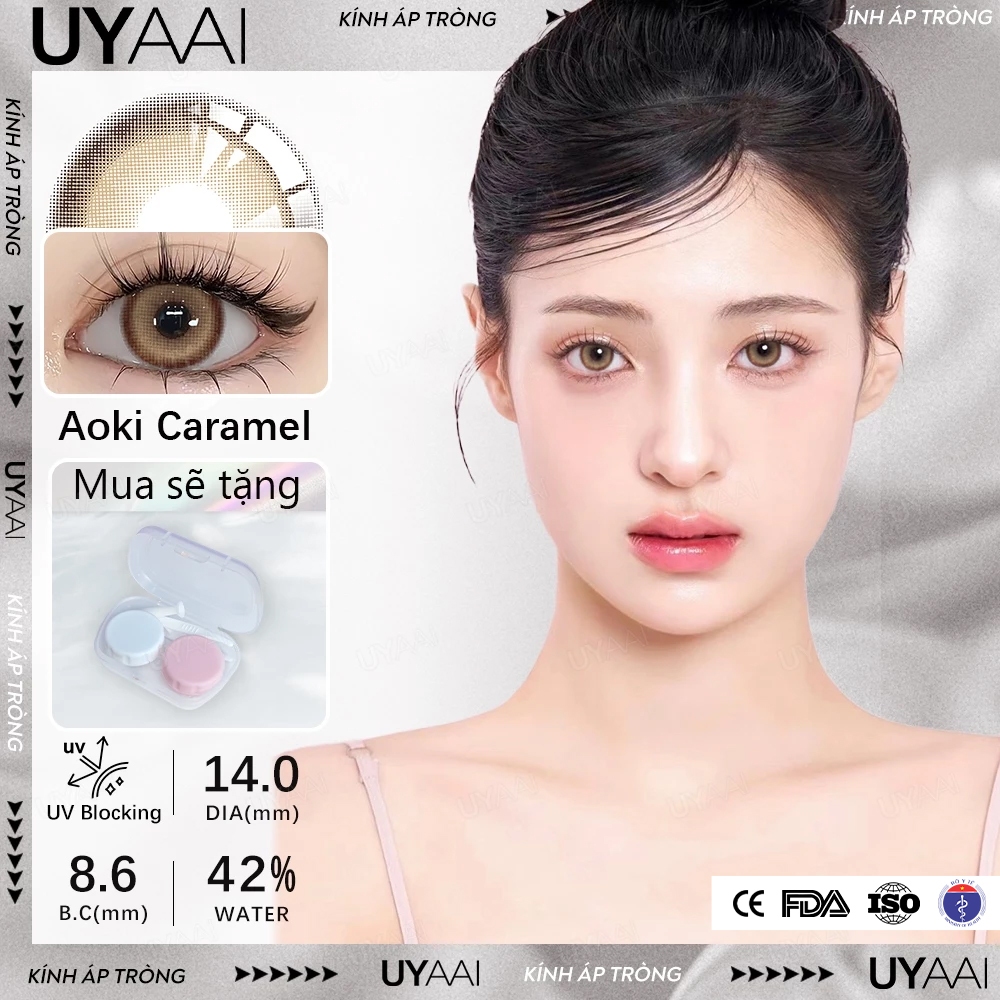 UYAAI Kính Áp Tròng Aoki Caramel 14.0mm Trang Điểm Mắt Xinh Đẹp ...