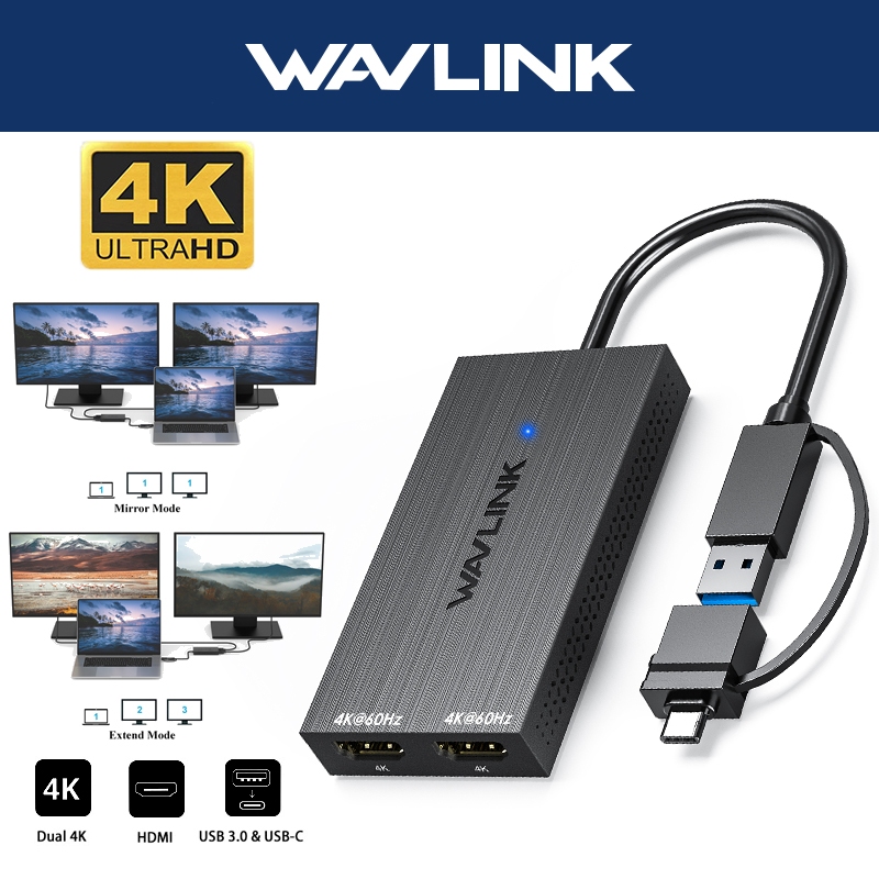 Wavlink DisplayLink Dual 4K @ 60Hz Bộ chuyển đổi HDMI 1 trong 2 Out cho ...