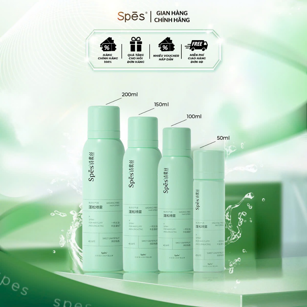 Dầu gội khô Hương Bưởi SPES dạng xịt dưỡng tóc tạo phồng cấp tốc không bết dính giữ nếp 8h size ...