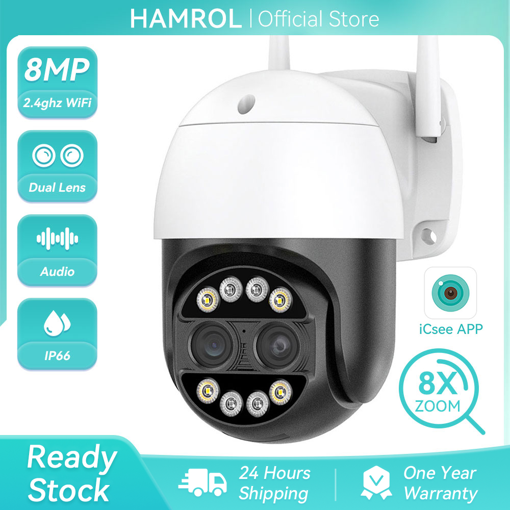 Hamrol 4K 8MP Dual Lens 8X Zoom PTZ Wifi IP Camera Outdoor Waterproof ...