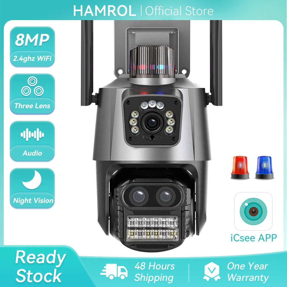 Hamrol 4K Three Lens Dual Screen 8X Zoom Camera Outdoor PTZ Wireless ...