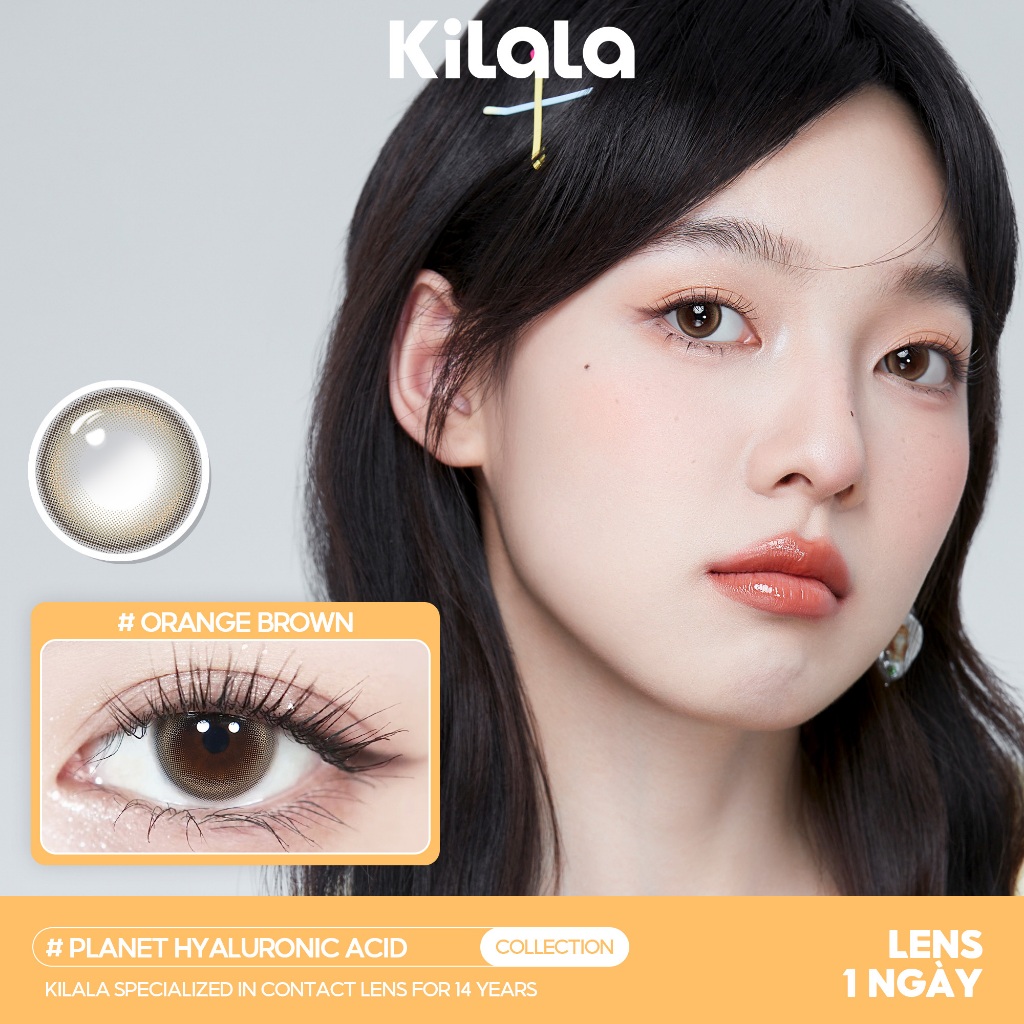 Kính áp tròng Kilala lens 1 ngày màu lam Orange Brown DIA 14.2mm có độ ...